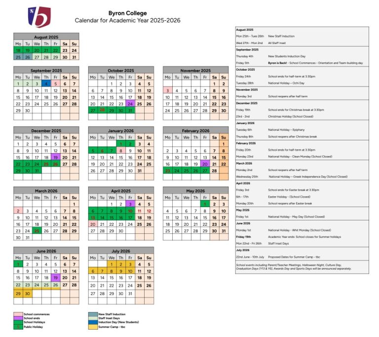 Calendar 2025-2026 – Byron College
